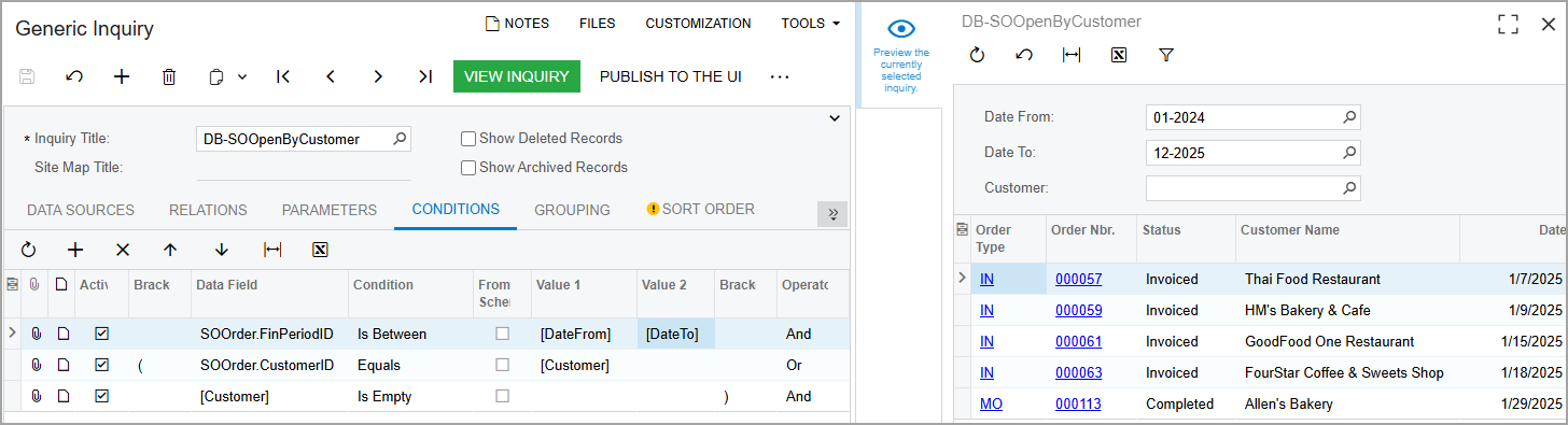 Data from Multiple Data Sources: To Create an Inquiry with Two Tables